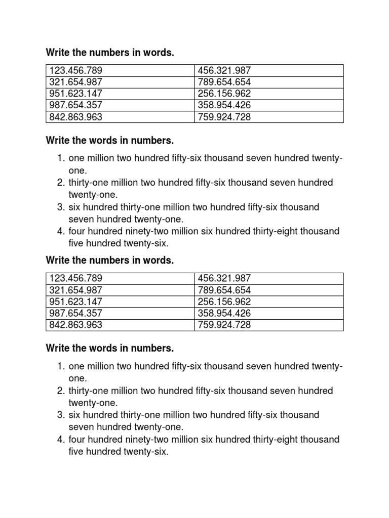Big Numbers Worksheet | PDF
