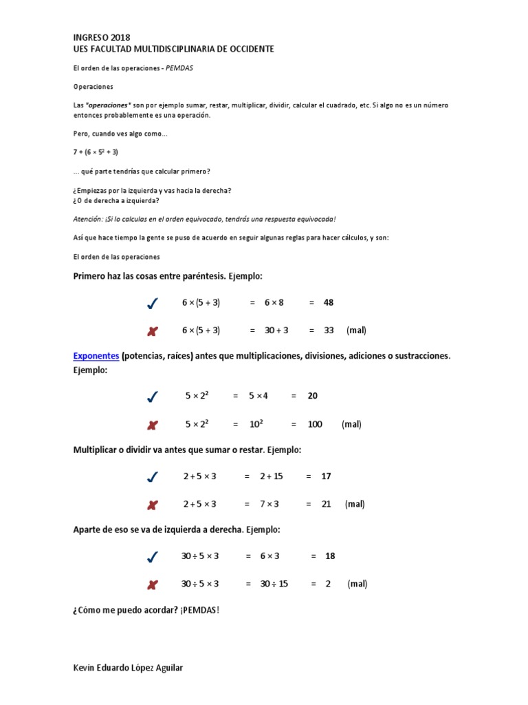 Orden de Operaciones: PEMDAS Explicado | PDF | Matemática Elemental ...