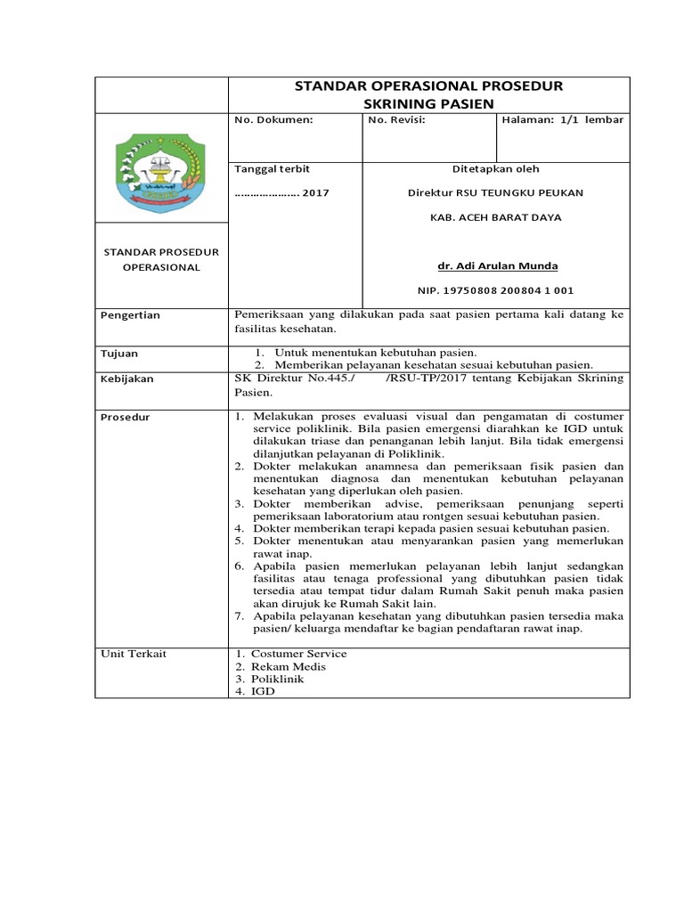 Sop Skrining RS | PDF | Sains & Matematika