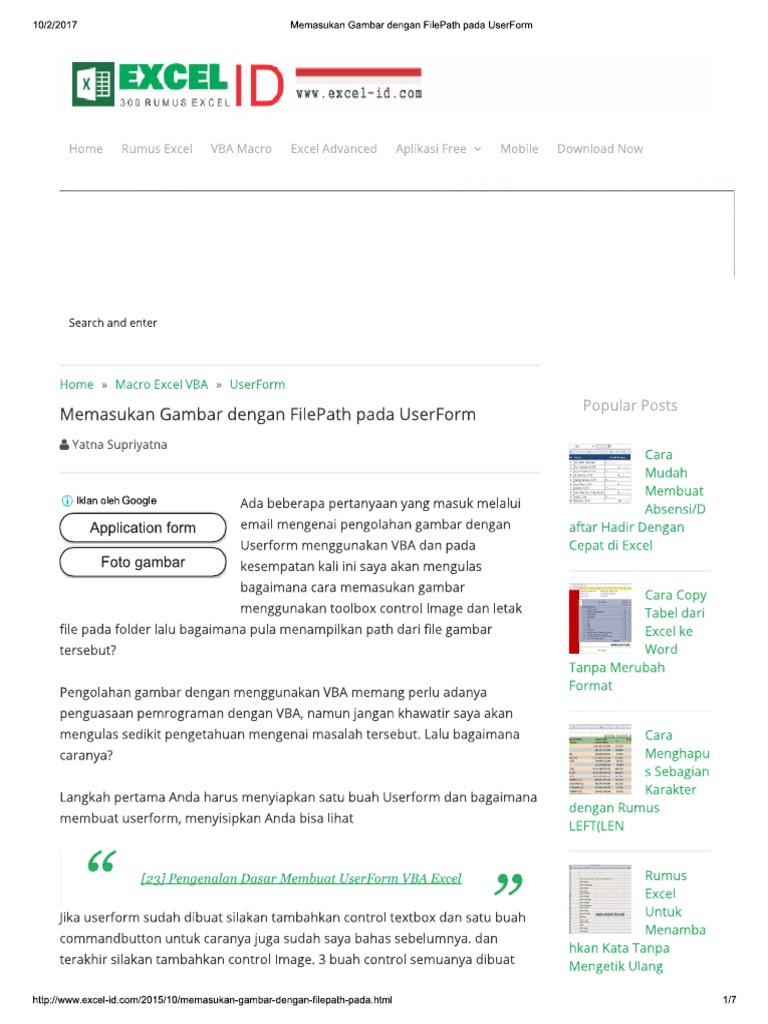 Memasukan Gambar Dengan FilePath Pada UserForm | PDF