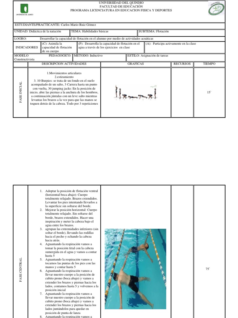 Plan Clase para Natacion 2 | PDF | Natación humana | Deportes