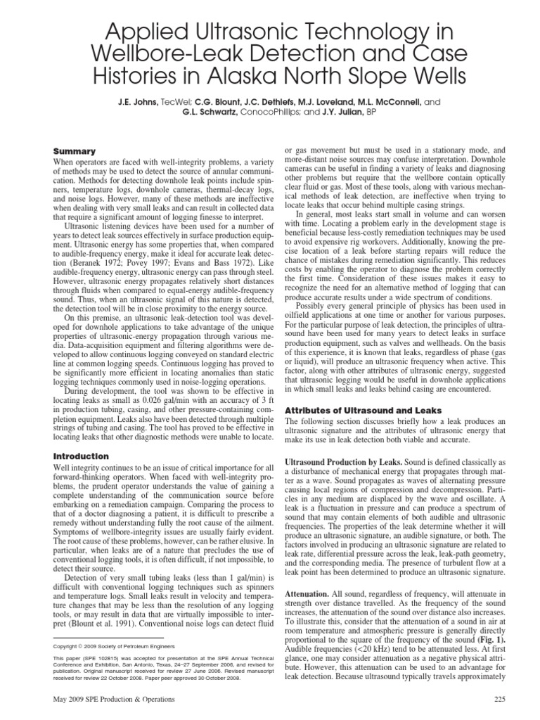 Applied Ultrasonic Technology in Wellbore-Leak Detection and Case ...