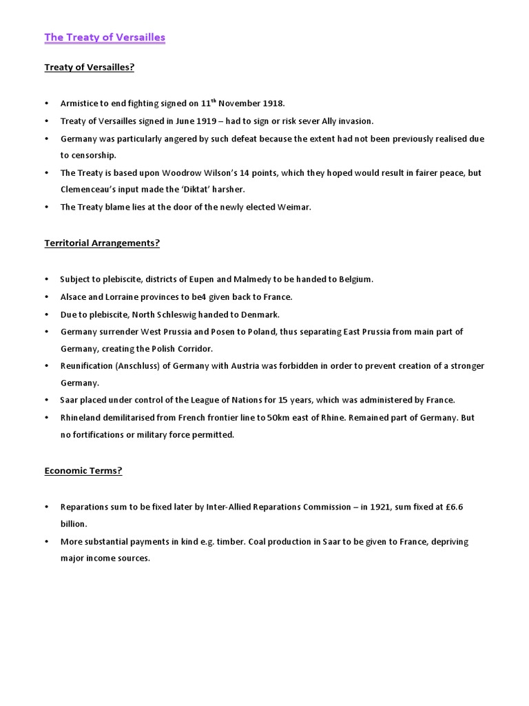 Treaty of Versailles | PDF | World War I Reparations | Treaty Of Versailles