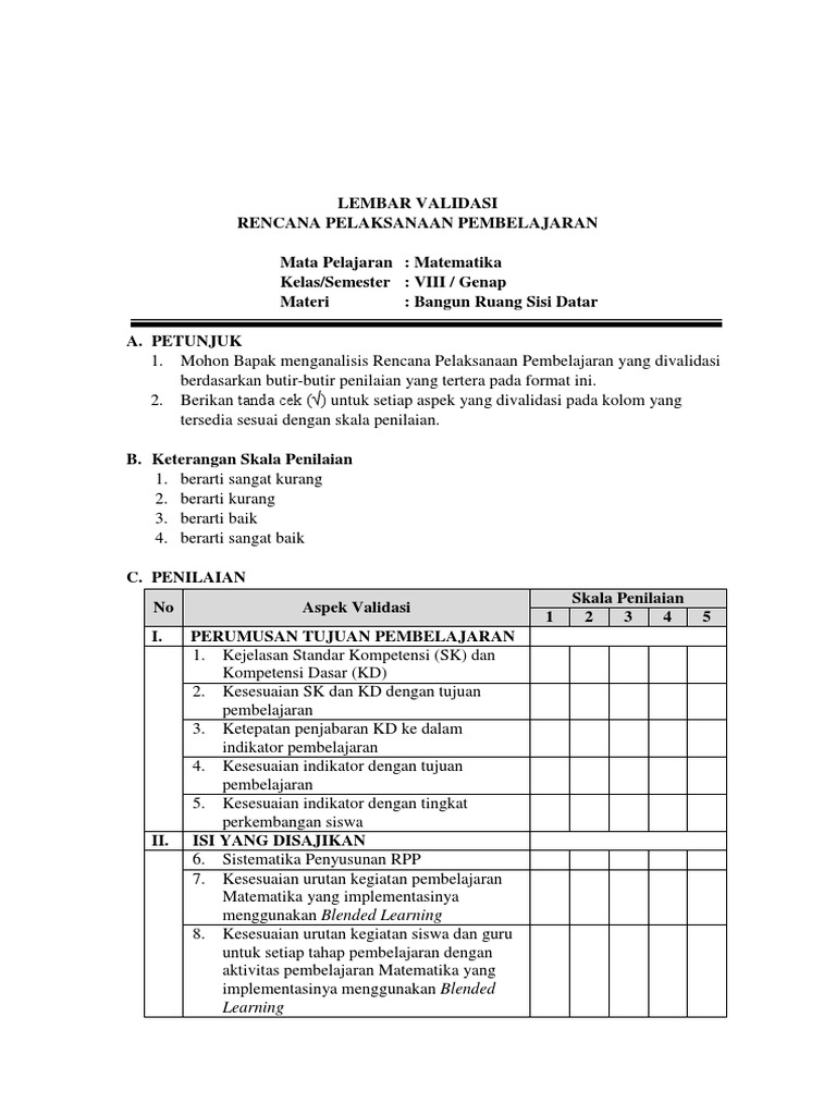 Lembar Validasi RPP | PDF