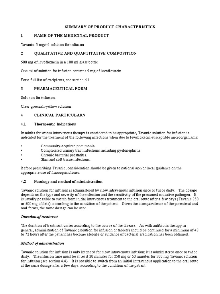 Tavanic 5mgmlsolution SPC | PDF | Streptococcus | Medical Specialties