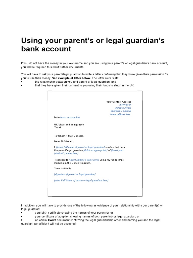 Using parents' bank account for UK study | PDF | Legal Guardian | Parent