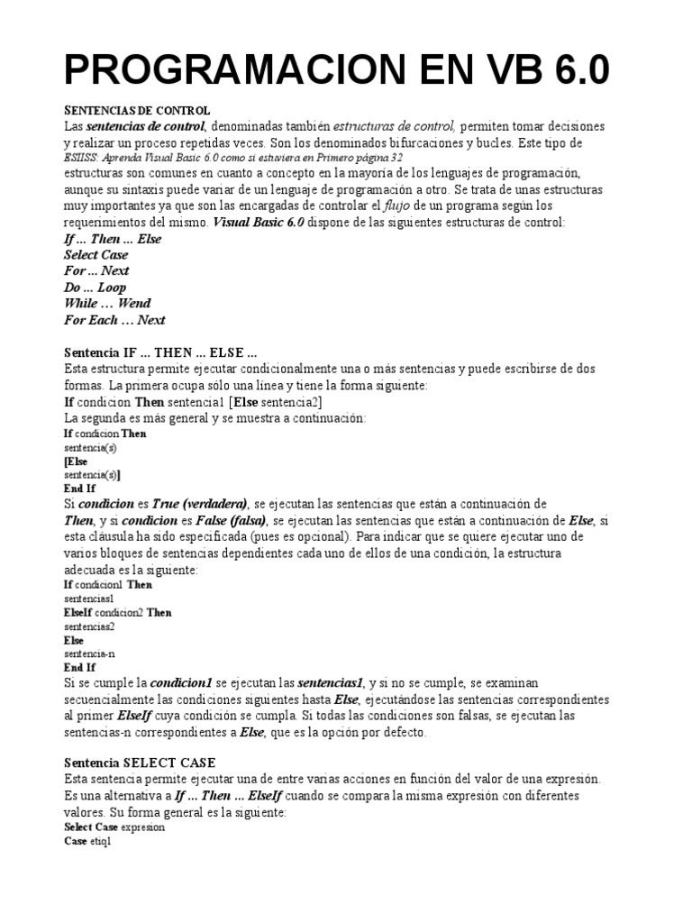 Programacion en Visual Basic 6.0 | PDF | Desarrollo de software | Áreas de informática