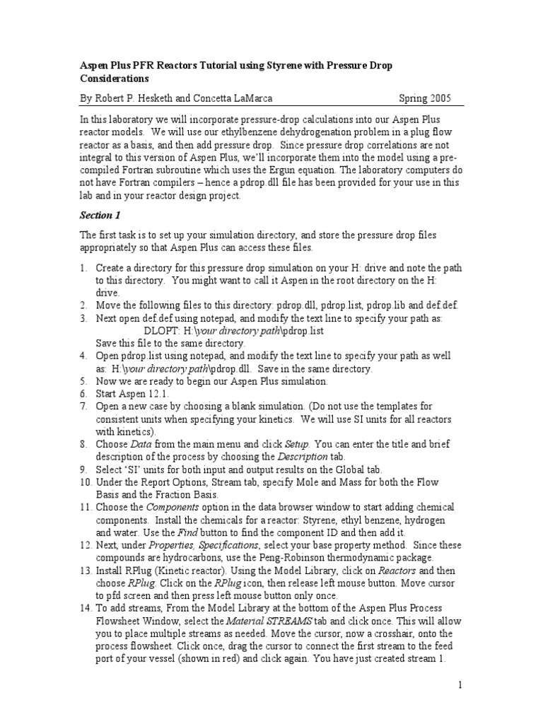Aspen Plus PFR Reactor Tutorial | PDF | Chemical Reactor | Combustion