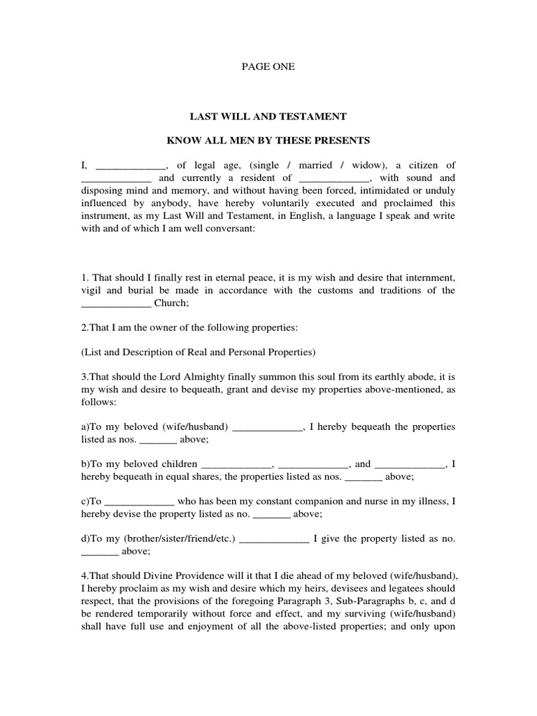 Legal Forms Notarial Will | PDF | Will And Testament | Civil Law ...