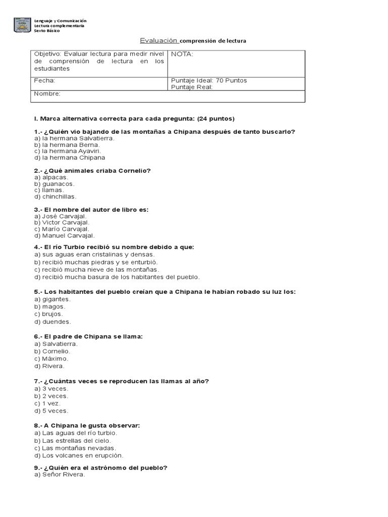 Evaluación del libro Chipana | PDF | Ocio