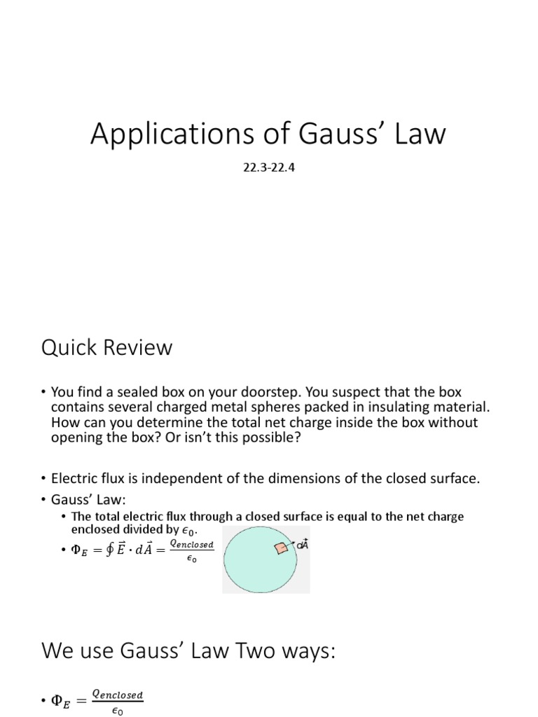 Day 7 Applying Gauss' Law PHYS 232 | PDF | Teaching Methods & Materials ...