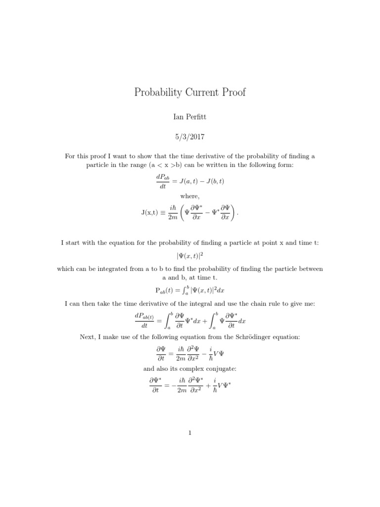 Probability Current Derivation | PDF | Modern Physics | Integral
