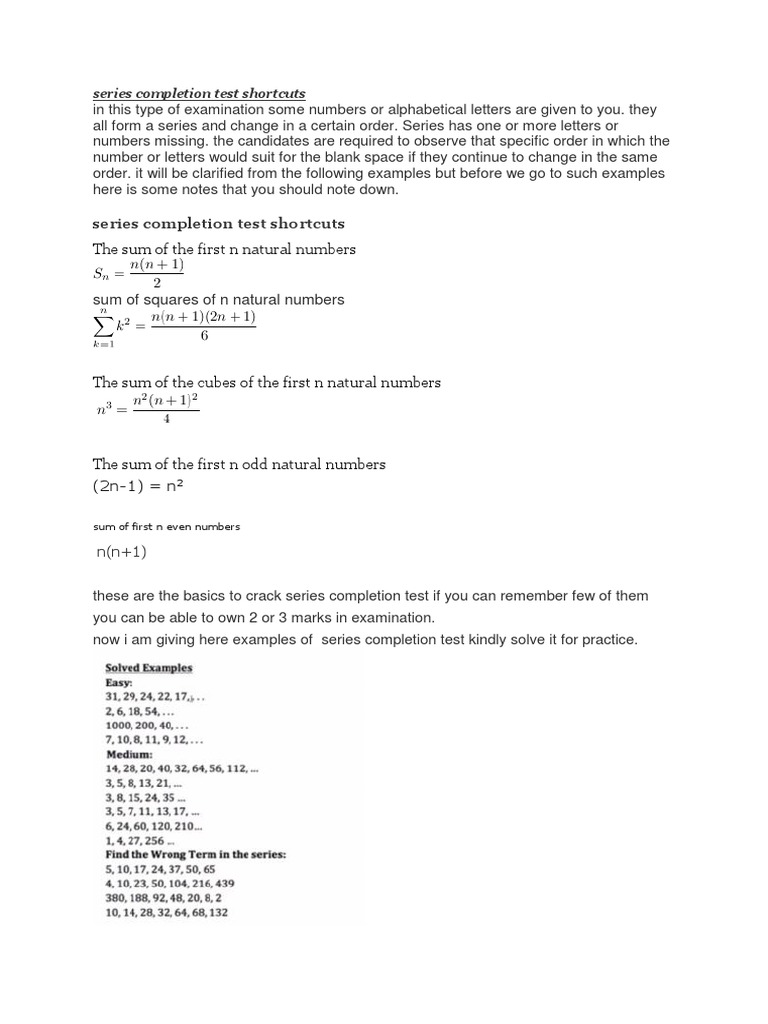 Series Completion Test Shortcuts | PDF | Deductive Reasoning | Logic