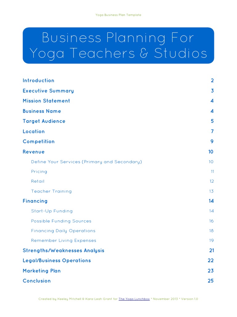YLB Yoga Business Plan Guide PDF | PDF | Business Plan | Swot Analysis