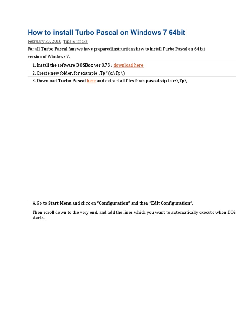 Install Turbo Pascal on Windows 7 64-bit | PDF | Directory (Computing ...