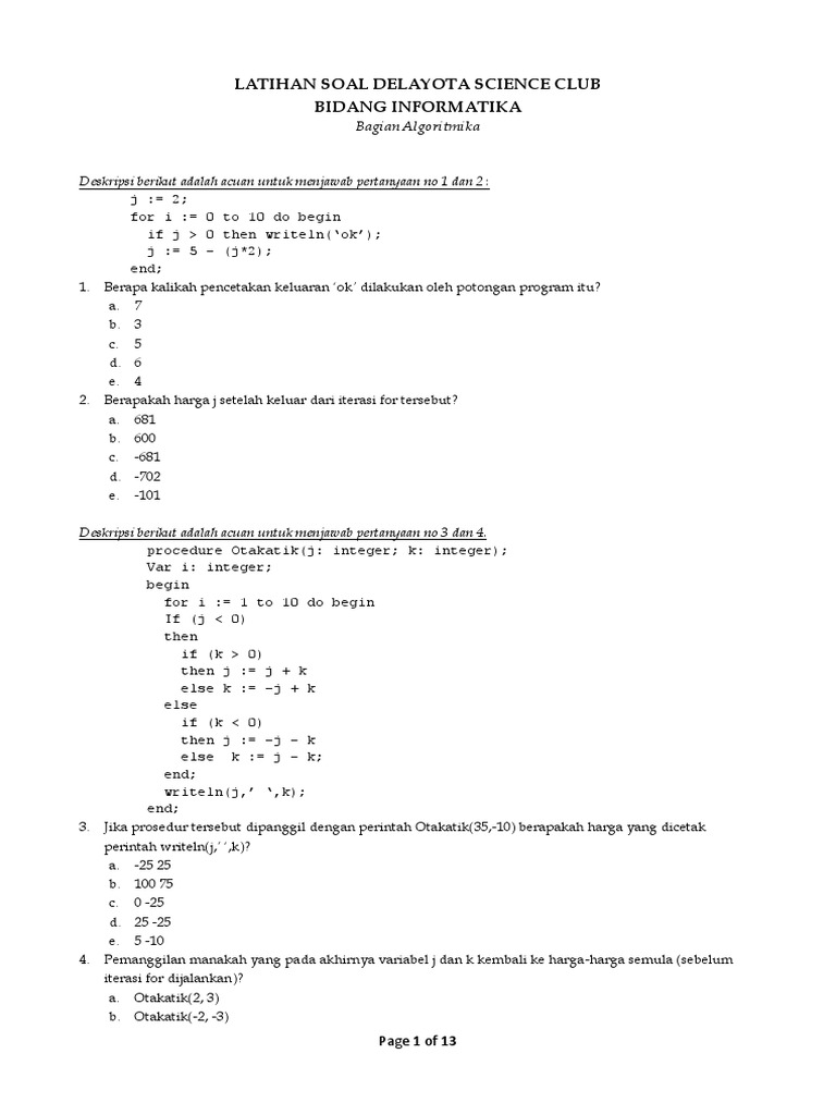 SOAL LATIHAN DSC-Komputer Algoritmika | PDF