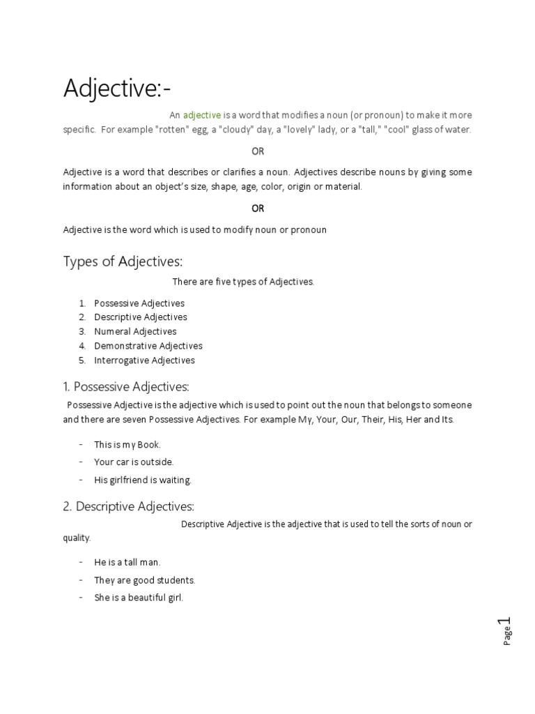 Assignment of English Adjective and Types of Adjectives | PDF ...