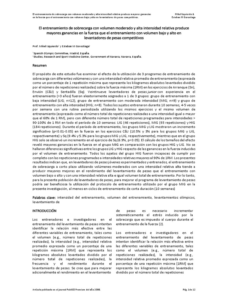 El Entrenamiento de Sobrecarga Con Volumen Moderado y Alta Intensidad ...