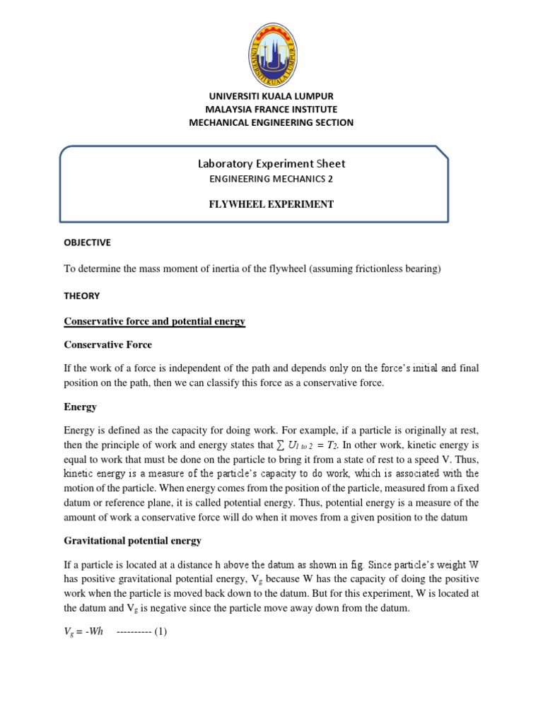 Mechanical Engineering Lab Experiment Determines Flywheel's Moment of ...