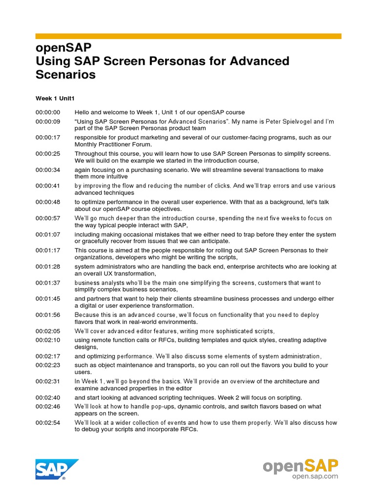 OpenSAP Sps3 Week 1 Transcript | PDF | Computing | Software