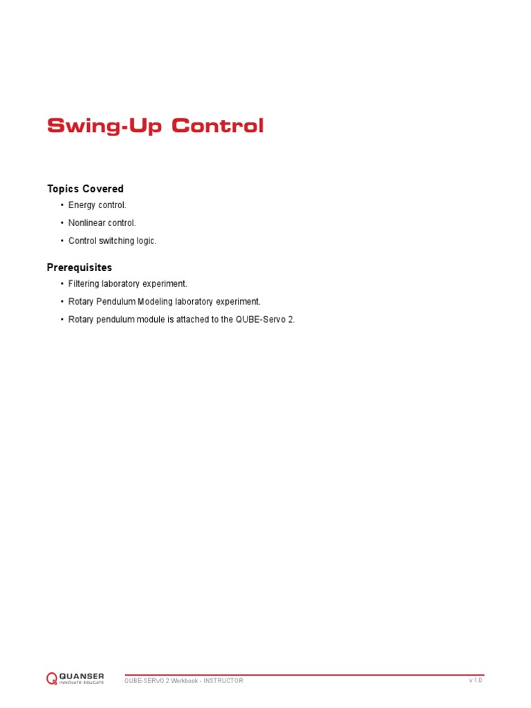 QUBE-Servo 2 Swing-Up Control Workbook | Download Free PDF | Pendulum ...