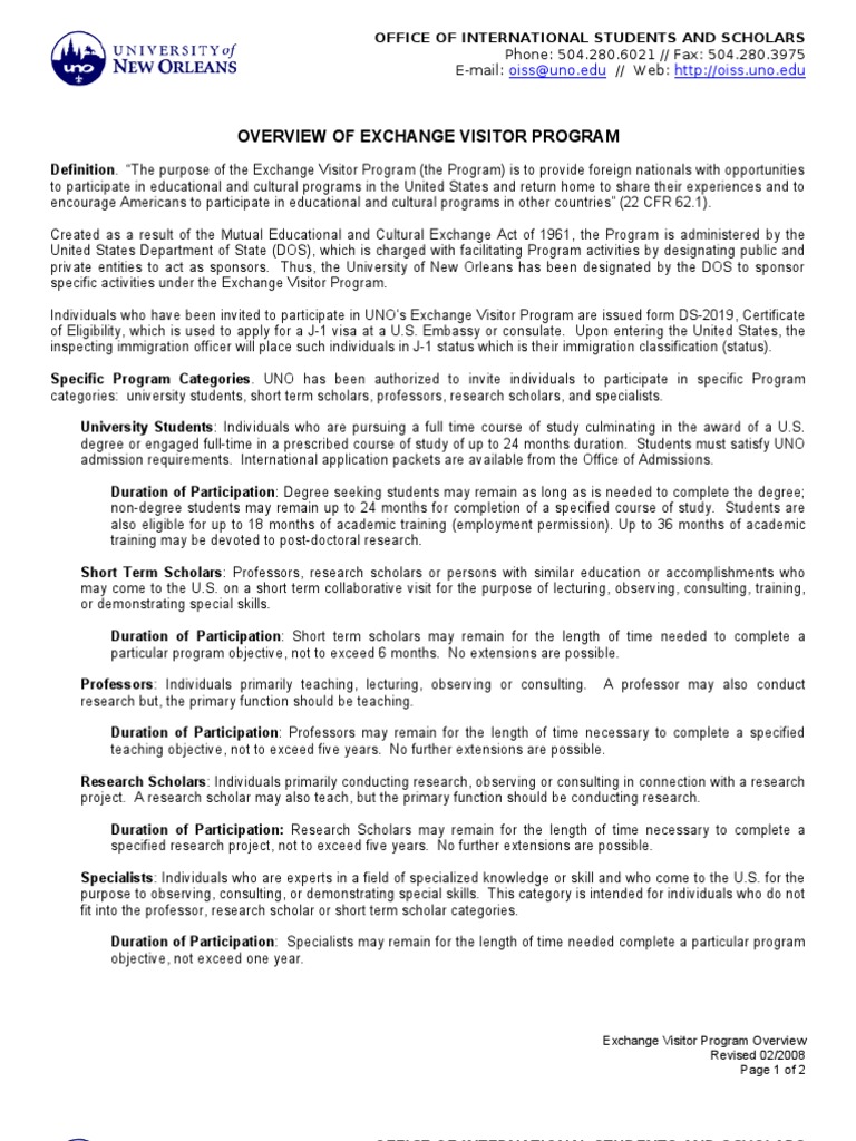 Overview of Exchange Visitor Program | PDF