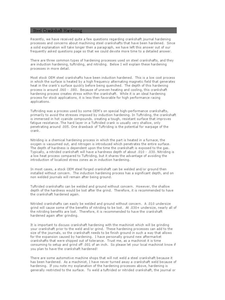 Steel Crankshaft Hardening | PDF | Process Management | Steel