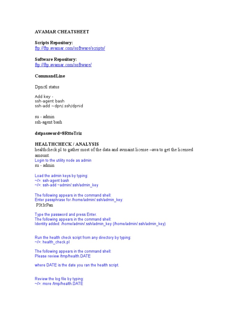 AvamarCheatsheet PDF | PDF | Secure Shell | Shell (Computing)