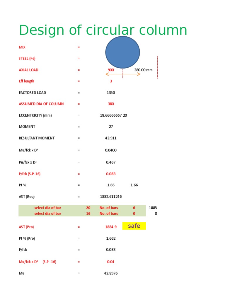 Circular Column Design Excel Sheet | PDF