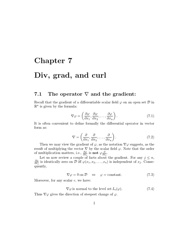 Div, Grad, and Curl: 7.1 The Operator | PDF | Divergence | Gradient