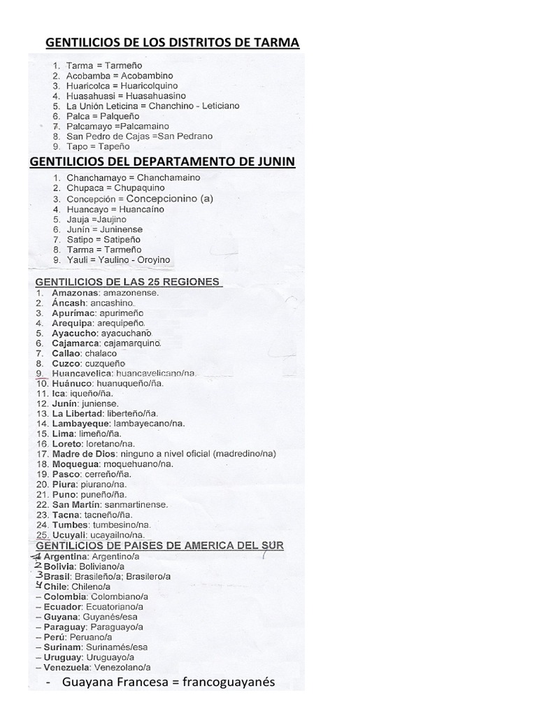 Gentilicios de Paises | PDF