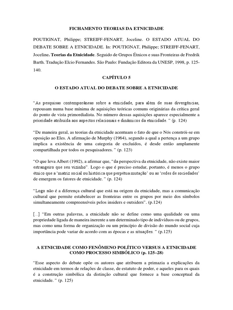 Fichamento Teorias Da Etnicidade | PDF | Grupos étnicos | Sociologia