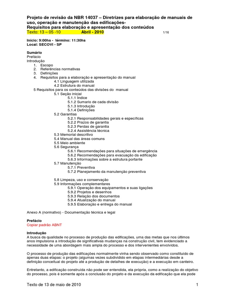 NBR 14037 - Manual de Operacao Uso e Manutencao Da | PDF | Construção ... NBR 14037 - Manual de Operacao Uso e Manutencao Da | PDF | Construção ...