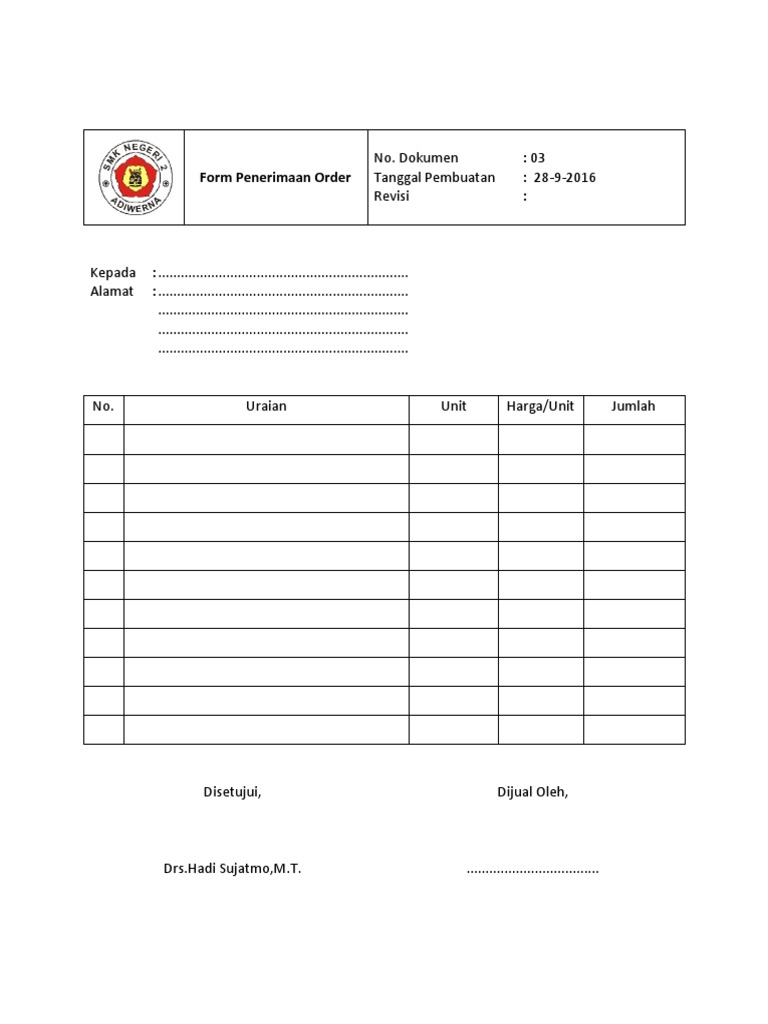 Formulir Penerimaan Order Barang | PDF