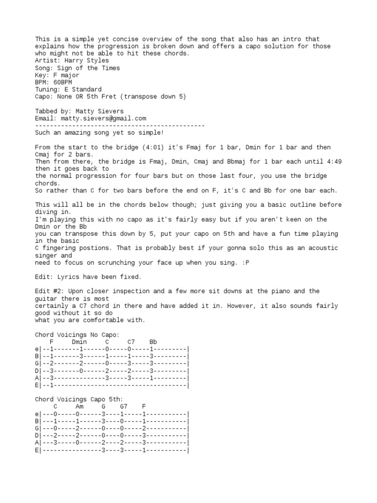 Harry Styles - Sign of The Time | PDF | Song Structure | Recorded Music