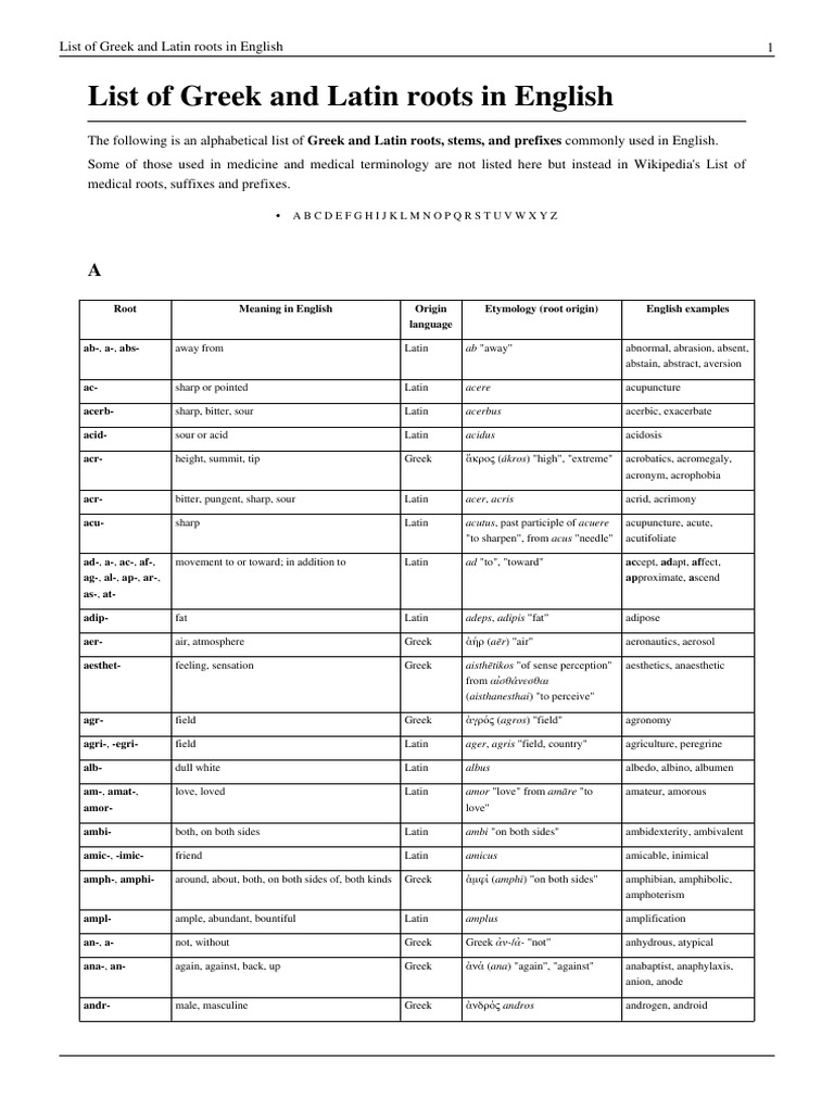 List of Greek and Latin Roots in English PDF | PDF | Nature
