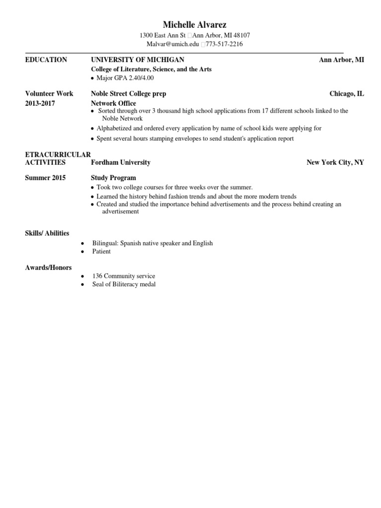 Michelle Alvarez's Resume Overview | PDF