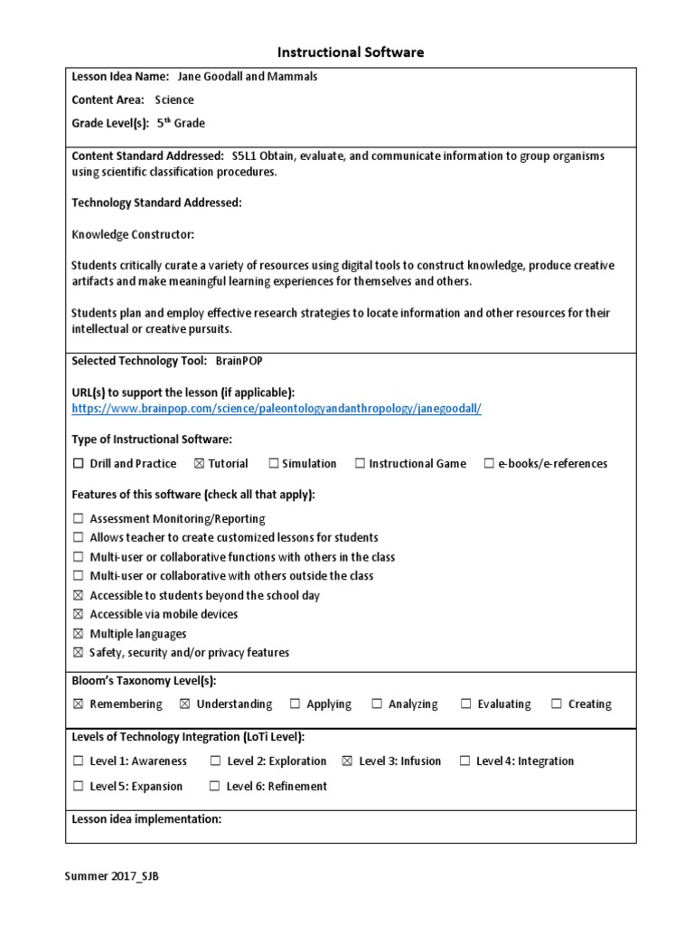 02 Instructional Software Lesson Idea Template 2017 1 Final | PDF ...