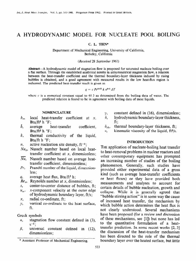 1962 A Hydrodynamic Model For Nucleate Pool Boiling Pdf Pdf Boundary Layer Fluid Dynamics