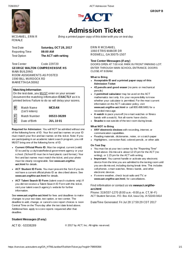 ACT Admission Ticket.pdf | Technology | Computing And Information ...