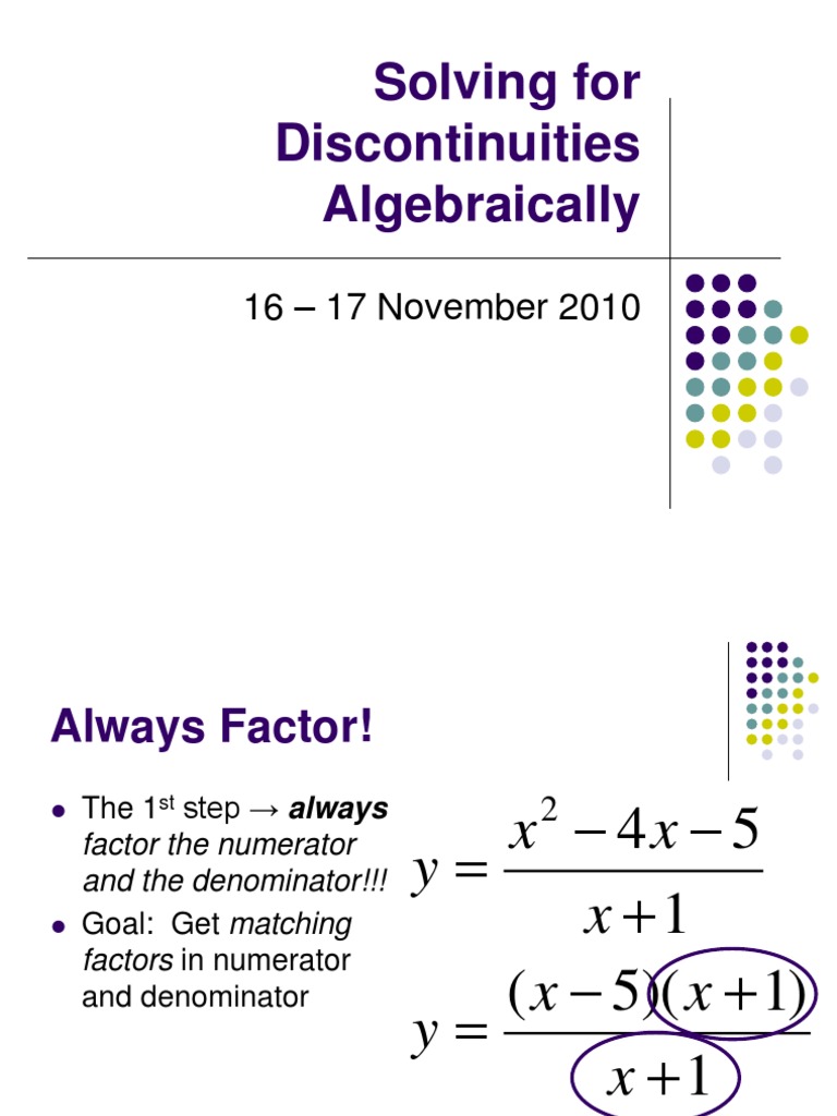 Solving for Discontinuities Algebraically | Asymptote | Fraction ...