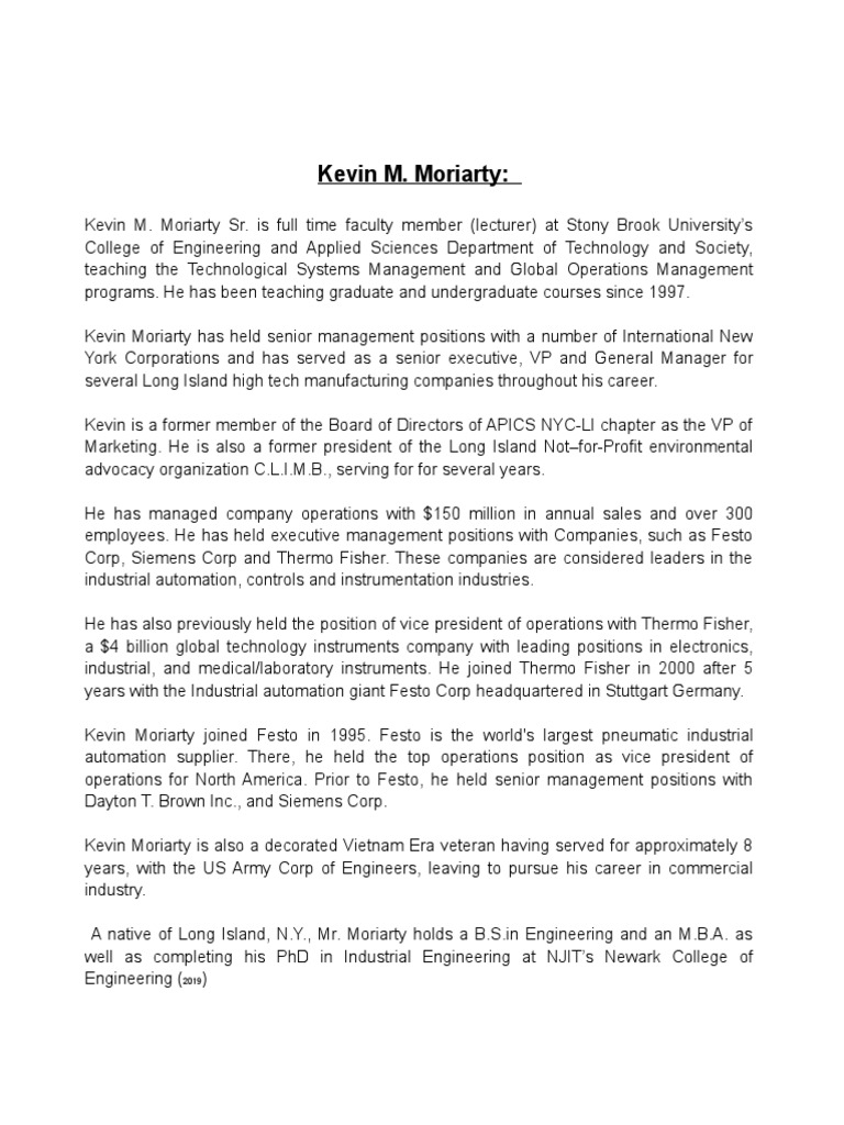 Kevin Moriarty Dts Biography 20171010 | PDF