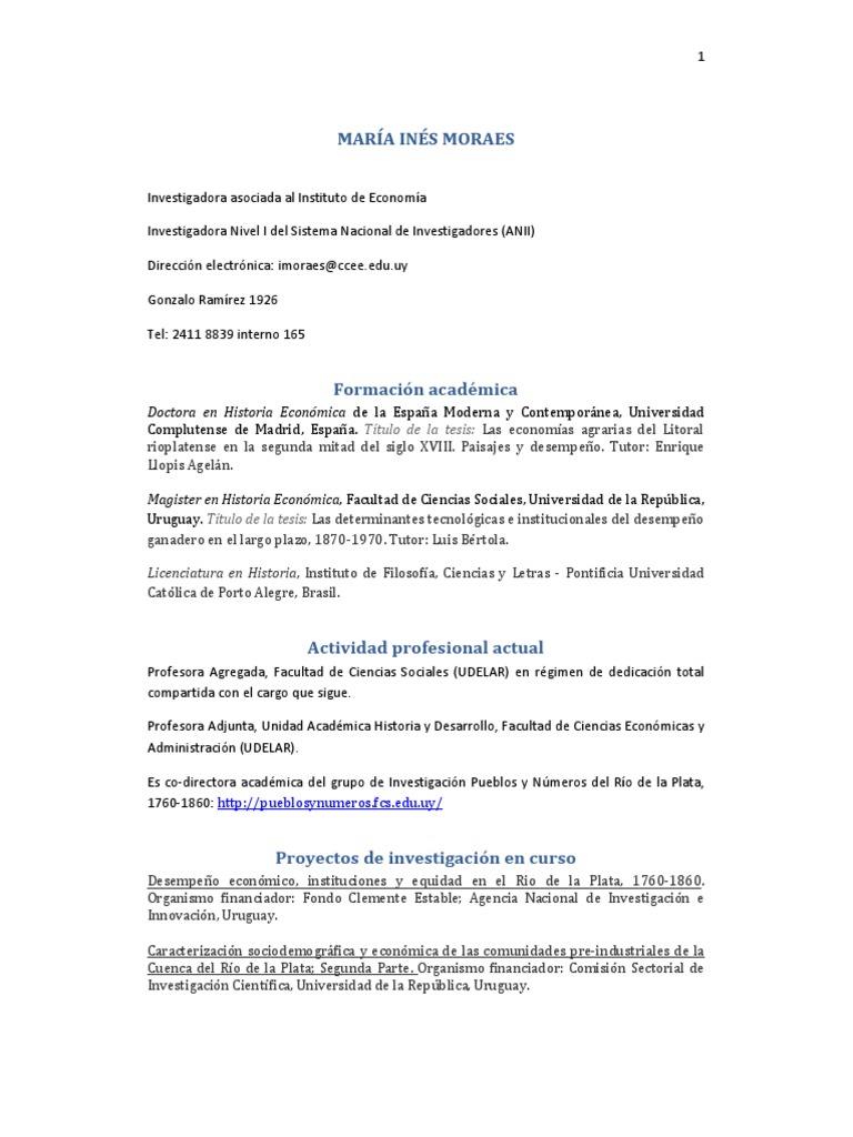 Maria Ines Moraes-CV2014 | PDF | Uruguay | Universidad