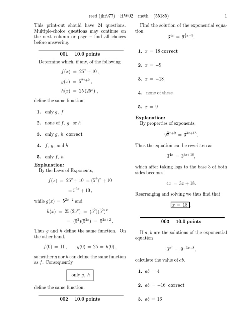 HW02 Solutions PDF | PDF | Logarithm | Equations