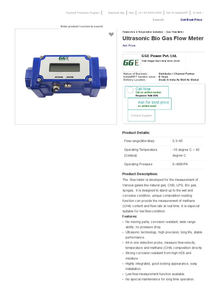 Ultrasonic Bio Gas Flow Meter - GGE Power Pvt. LTD | PDF | Flow ...