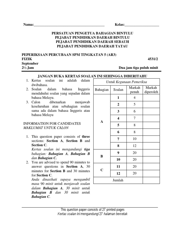 AR3 Form 5 Paper 2 - Question | PDF