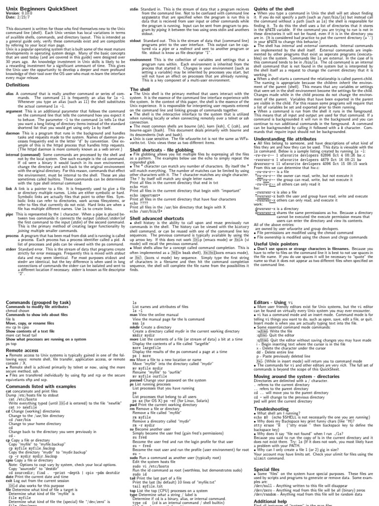 Unix Quick Sheet Pdf Command Line Interface Computer File