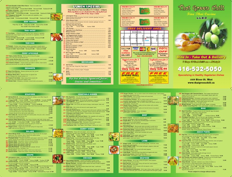 Thai Green Chili Menu | PDF | Thai Cuisine | Curry