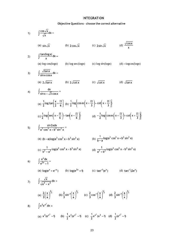 Class 12 Integration Worksheets and FAQs | PDF