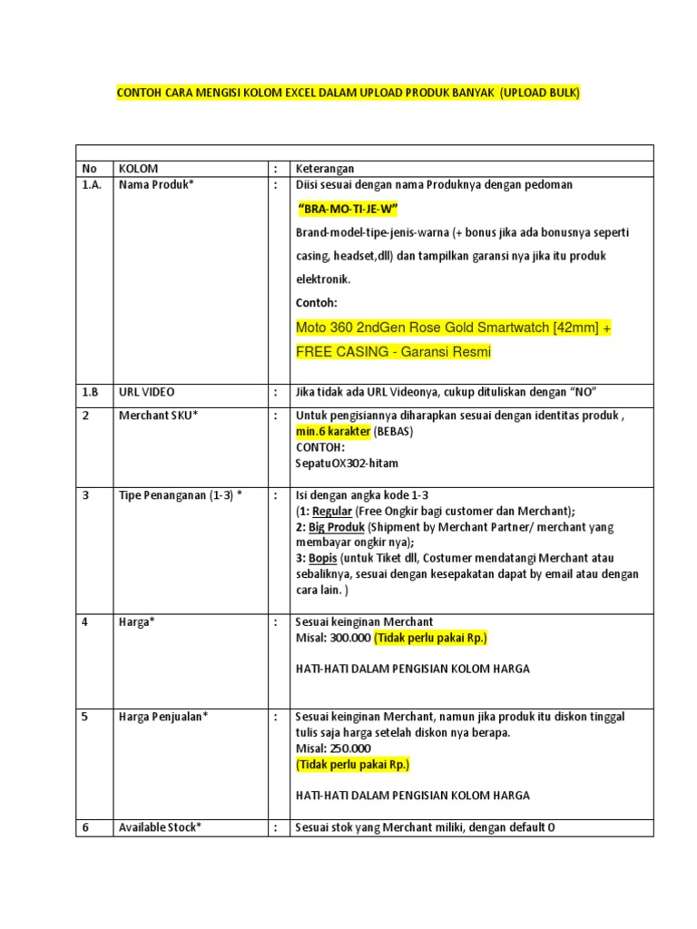 Panduan Cara Mengisi Kolom Excel (Contoh - Sepatu Boot) Dalam Upload ...